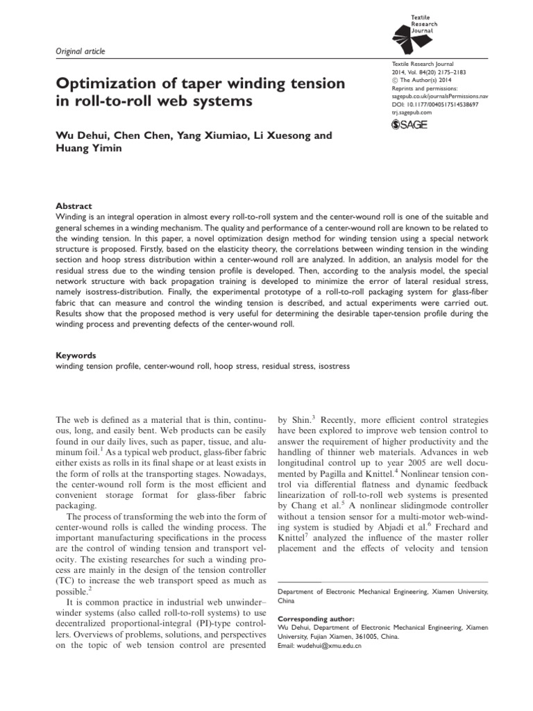 Optimization of Taper Winding Tension in Roll-To-roll Web Systems | PDF ...