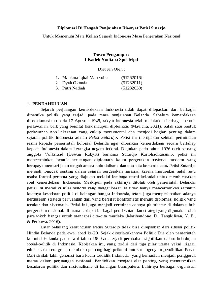Petisi Sutardjo: Diplomasi Perjuangan Nasional | PDF
