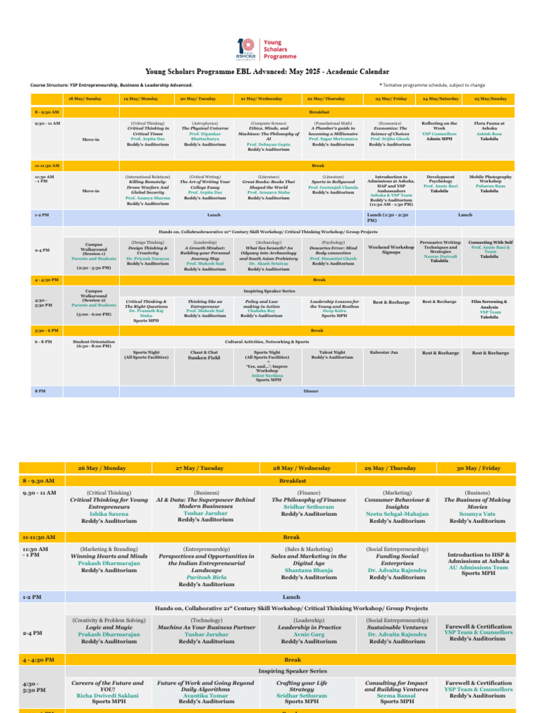 May 2025 - YSP EBL Advanced With Abstracts | PDF | Entrepreneurship | Universe