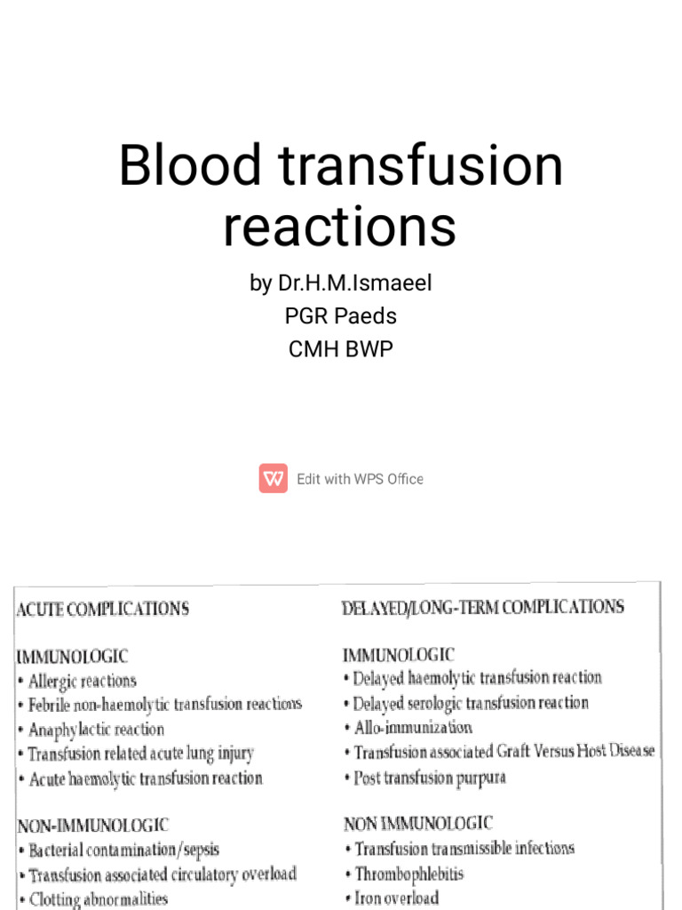 Blood Transfusion Reactions | PDF