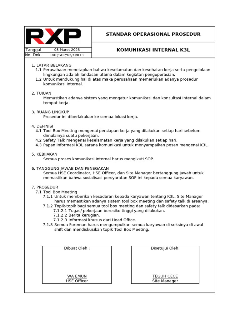 SOP RXP 13 Komunikasi Internal | PDF