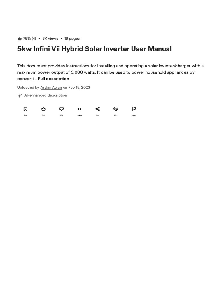 5kw Infini Vii Hybrid Solar Inverter User Manual - PDF - Power Inverter - Battery Charger | PDF ...