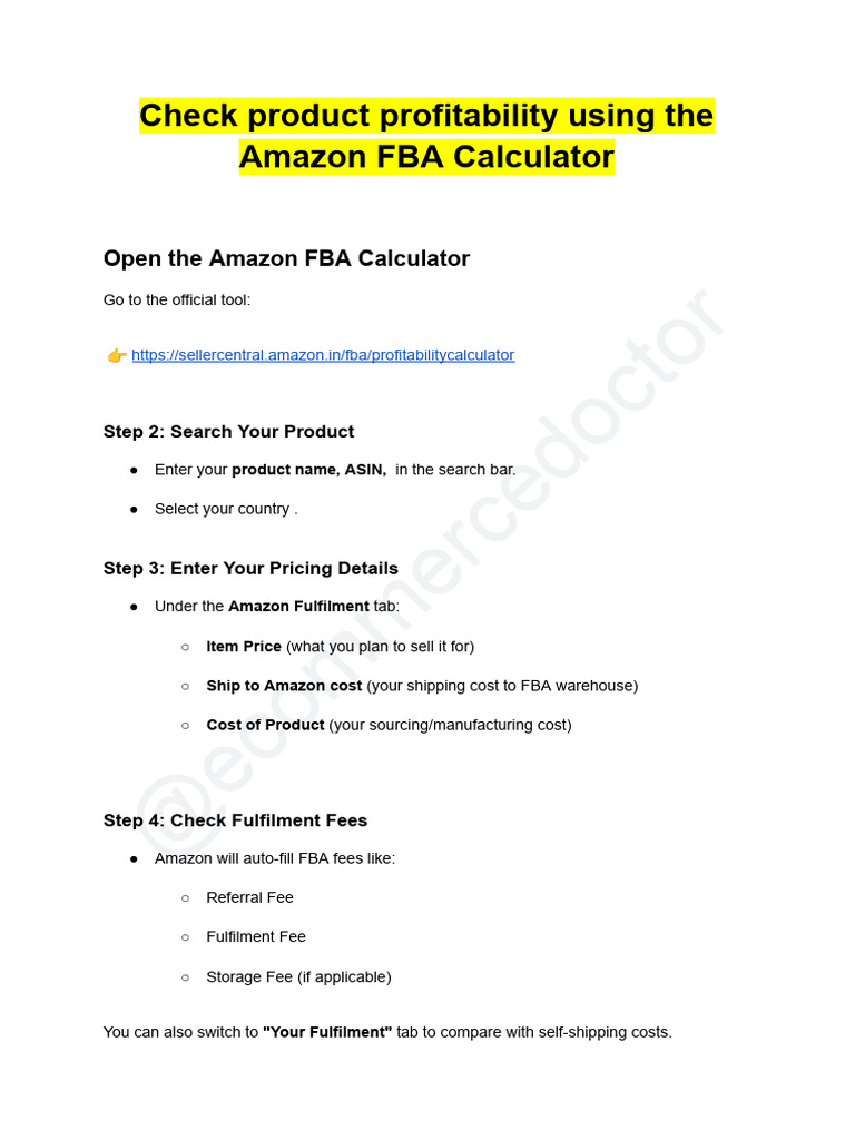 Check Product Profitability Using The Amazon FBA Calculator | PDF