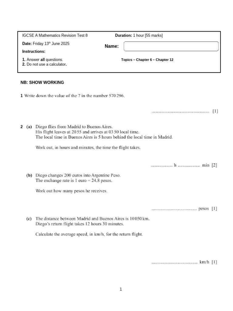 IGCSE A Maths Revision Test 8 | PDF
