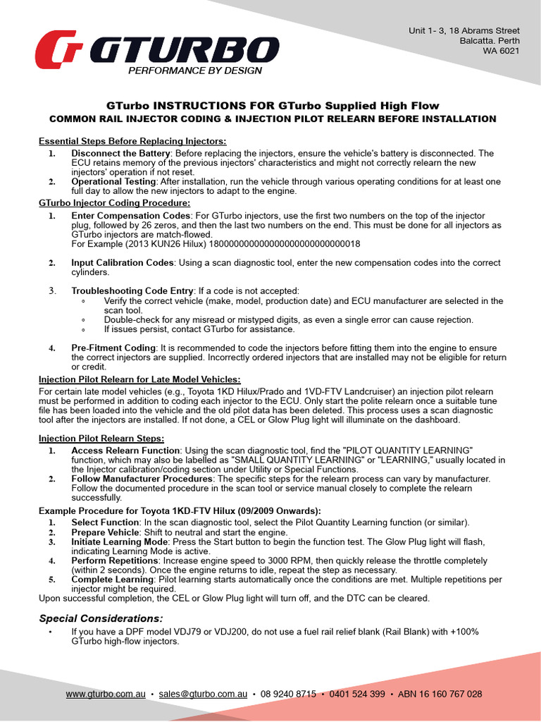 GTurbo Injector Coding & Relearn Guide | PDF | Fuel Injection | Engines