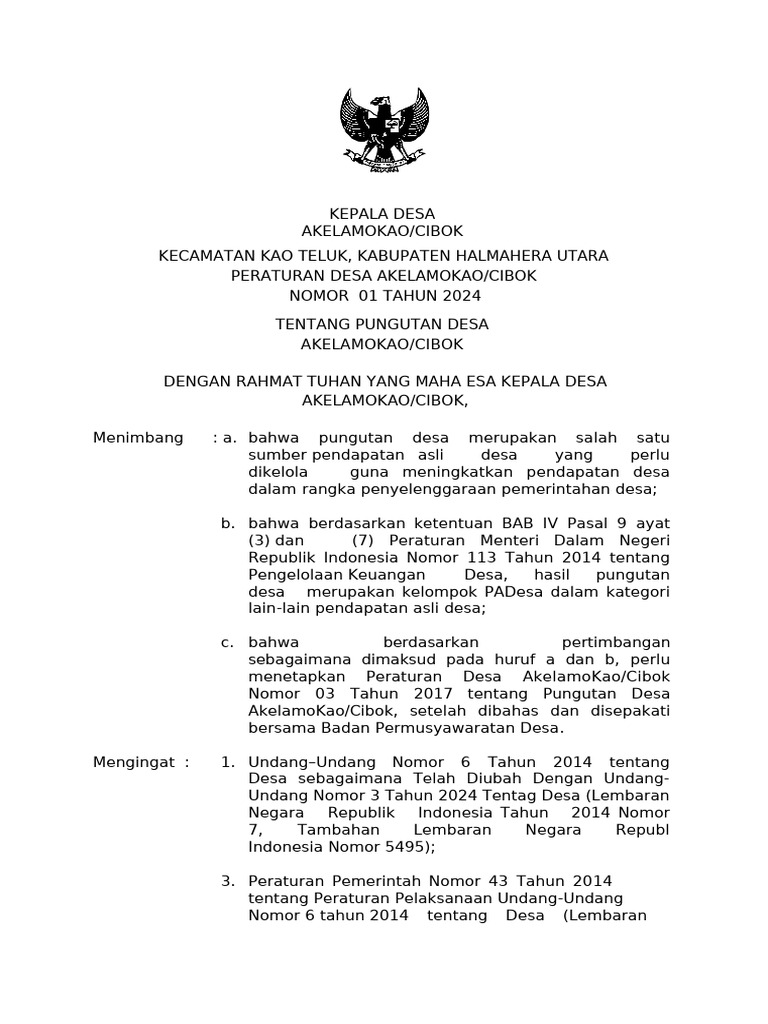 Peraturan Pungutan Desa Cibok 2024 | PDF