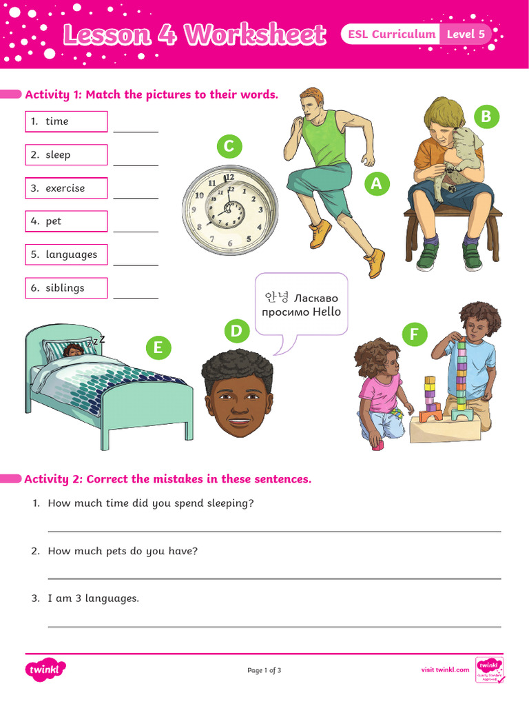 T 1688374396 Esl Curriculum Level 5 Lesson 4 Worksheet Ver 2 | PDF ...