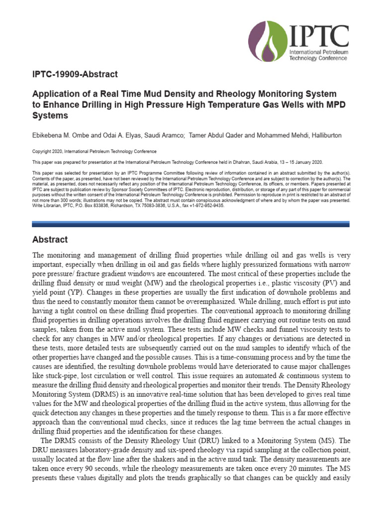 Application of A Real Time Mud Density and Rheology Monitoring System ...