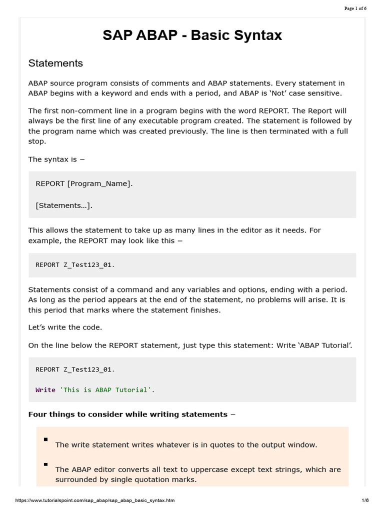 1 - SAP ABAP - Basic Syntax | PDF | Software Development | Computer Programming