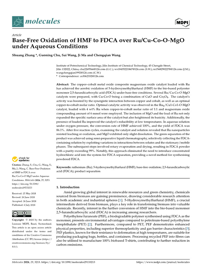 6.Base-Free Oxidation of HMF To FDCA Over RuCu-Co-O MgO Under Aqueous ...