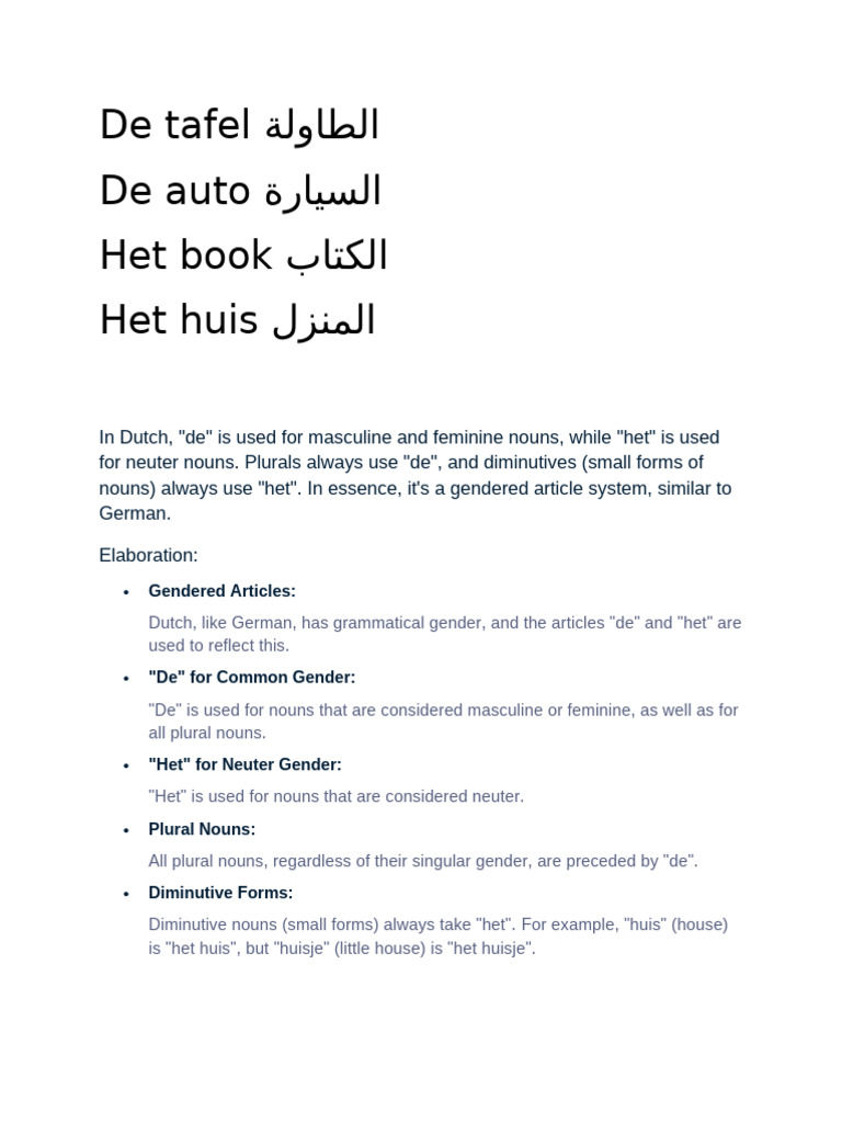 Dutch Grammatical Gender Explained | PDF