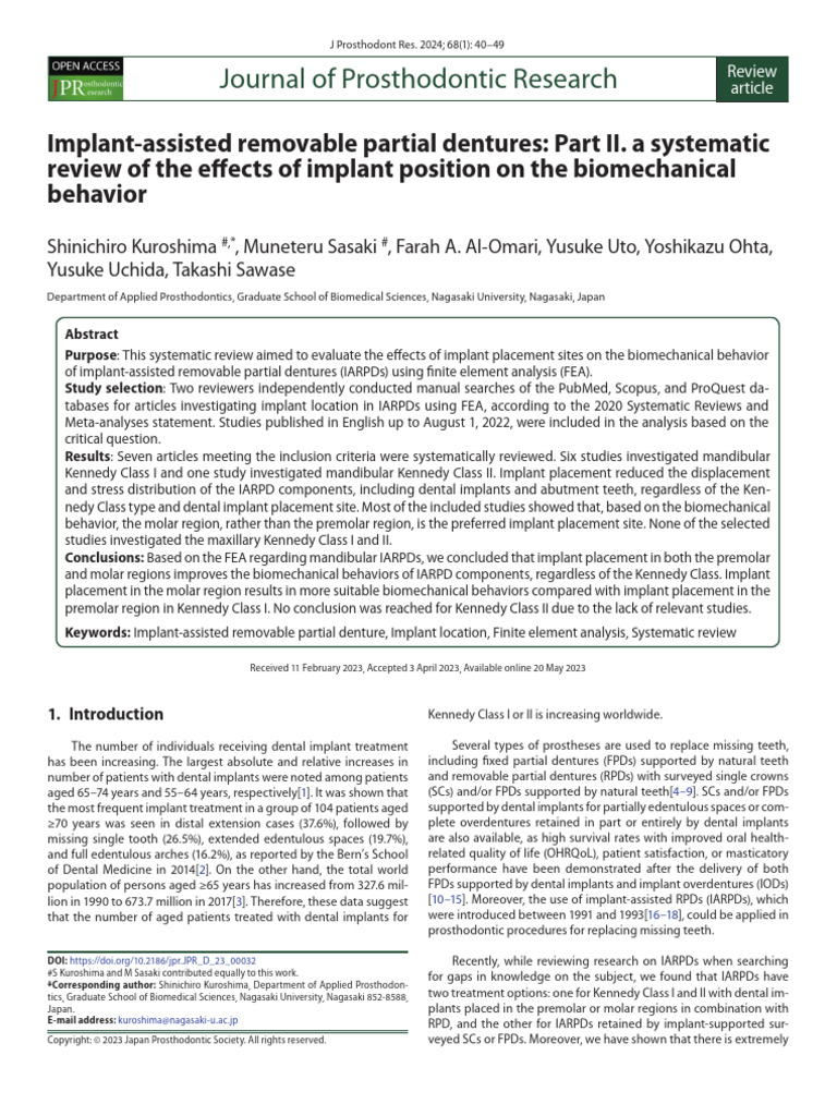Kuroshima2024 Implant Assisted RPD Part II Effect of Implant Position ...