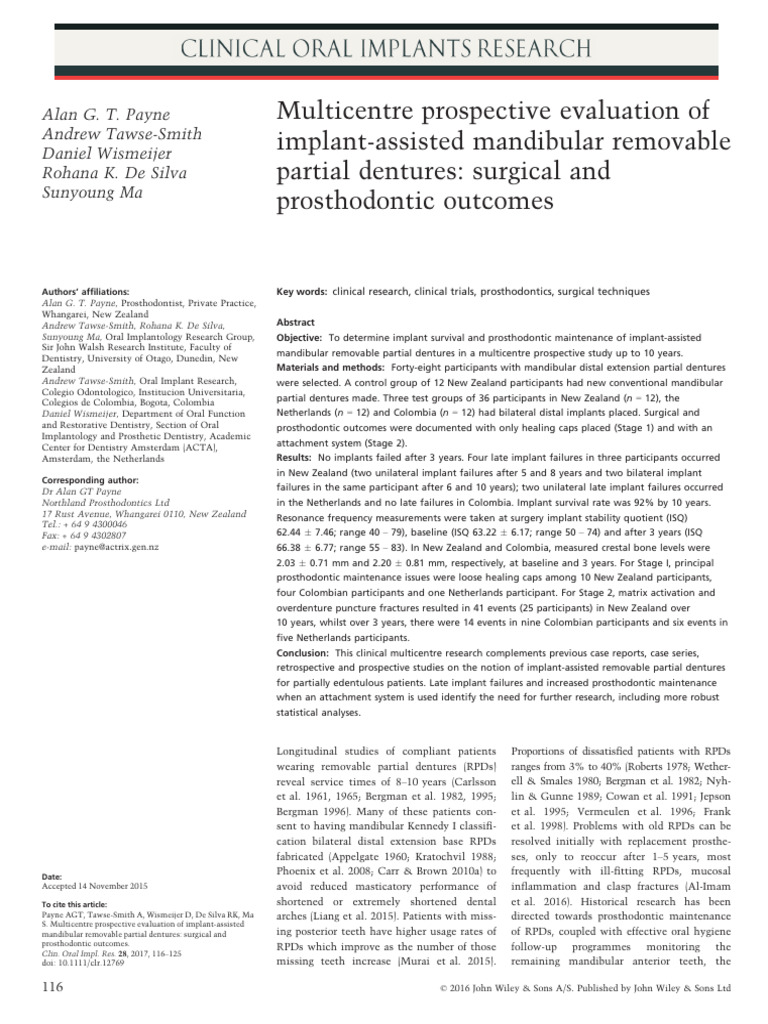 Implant-Assisted Mandibular Dentures Study | PDF | Dental Implant ...