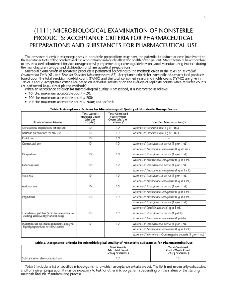 USP 1111 - Microbial Examination | PDF | Colony Forming Unit ...