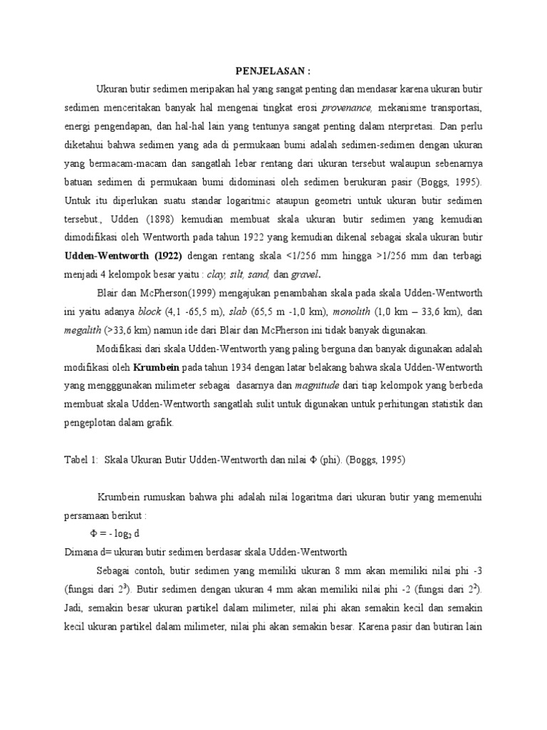 Klasifikasi Ukuran Butir Sedimen Wentworth | PDF