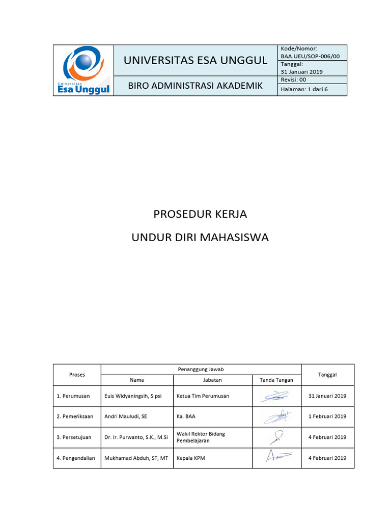 BAA SOP 06 Undur Diri Mahasiswa | PDF
