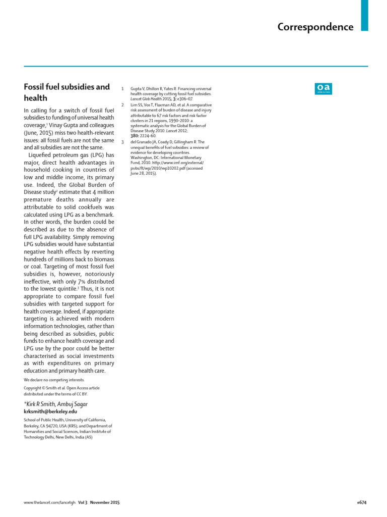 Fossil Fuel Subsidies and Health Langlo | PDF | Subsidy | Economies