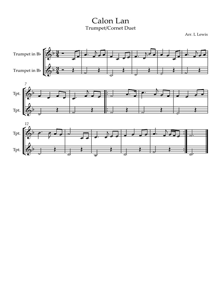 Calon Lan Trumpet Duet - Full Score | PDF