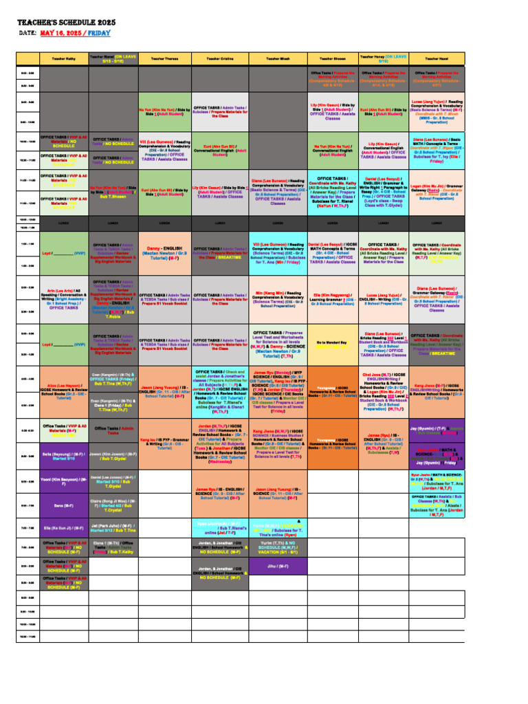 Teachers Schedule 2025 May 16 | PDF | Reading (Process) | Learning Methods