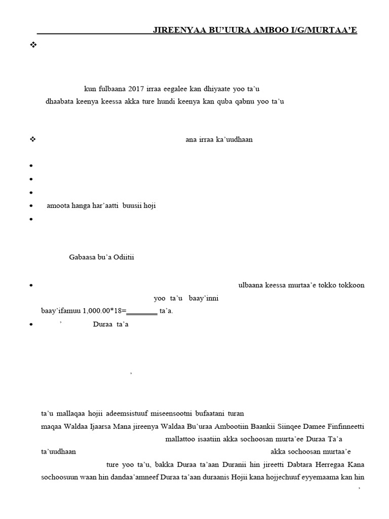 Gabaasa Odiitii Waldaa Ijaarsa Mana Jireenyaa Bu'Uraa Amboo | PDF