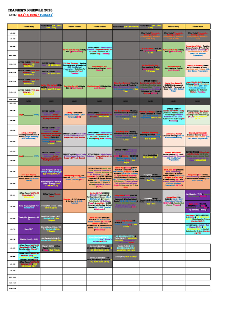 Teachers Schedule 2025 May 13 | PDF | Psycholinguistics | Learning Methods