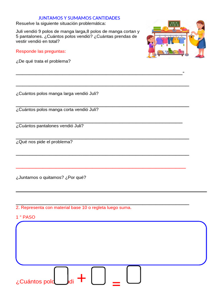 JUNTAMOS Y SUMAMOS CANTIDADES FICHA | PDF