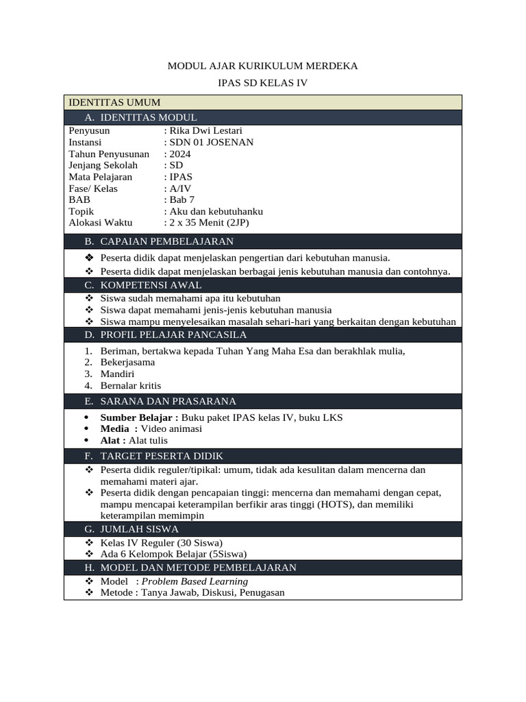 Modul Ajar Rika Ipas Penelitian | PDF