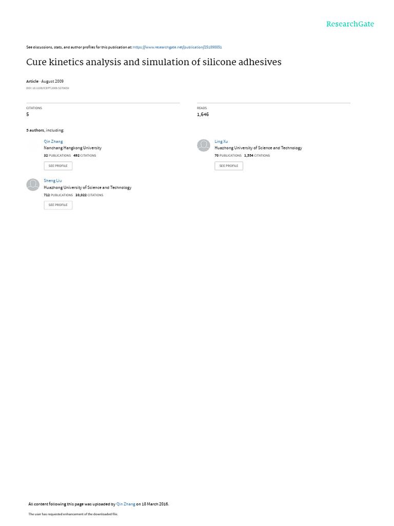 Cure Kinetics Analysis and Simulation of Silicone Adhesives | PDF ...