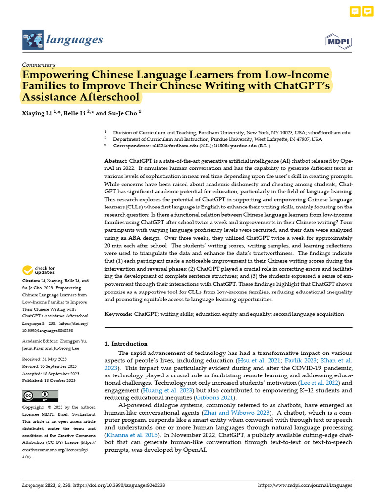 Empowering Chinese Language Learners From Low-Income Families To ...