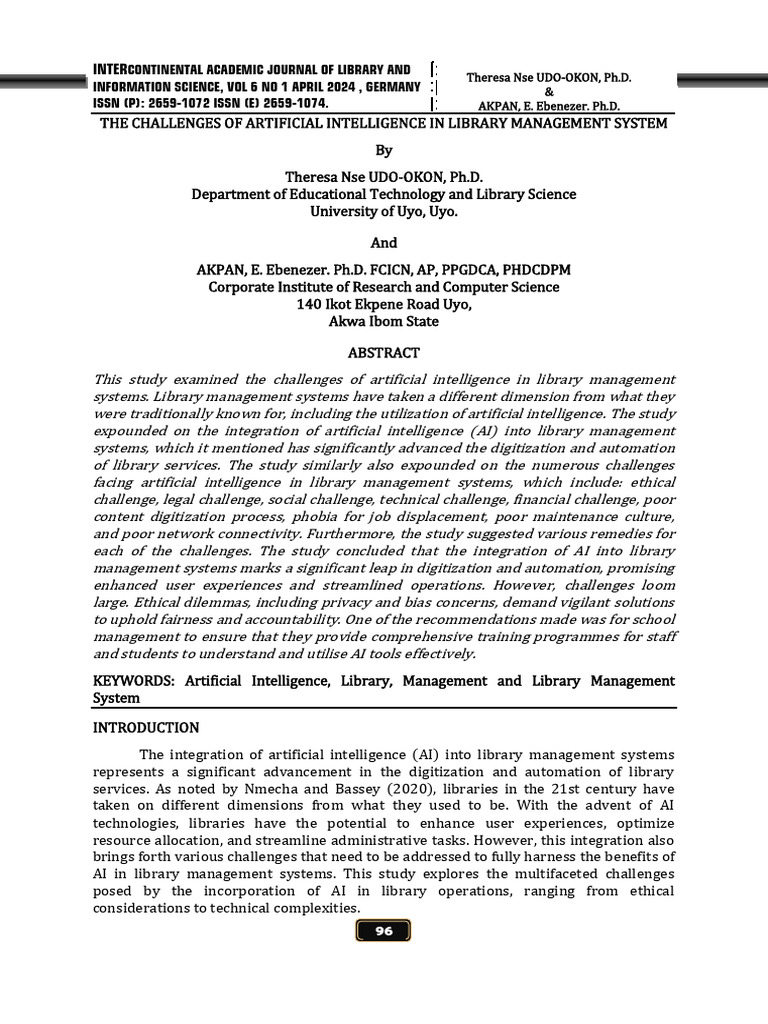 The Challenges of Artificial Intelligence in Library Management System | PDF | Libraries ...