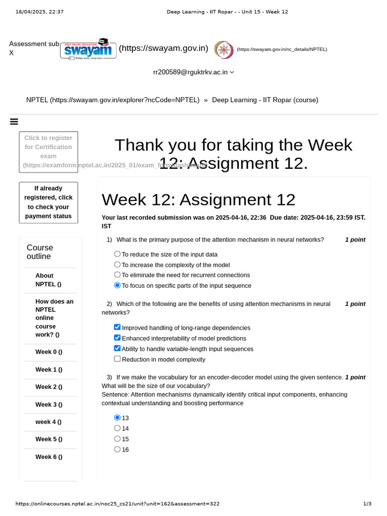 Deep Learning - IIT Ropar - Unit 15 - Week 12 | PDF | Computational ...