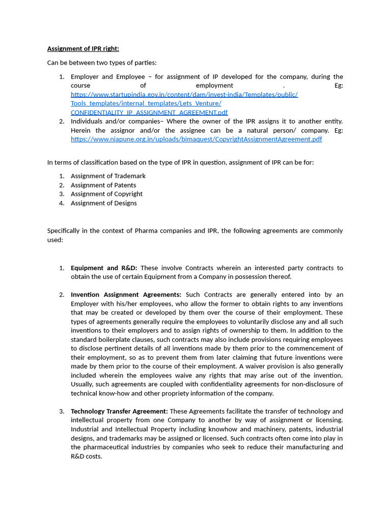 Note - Assignment of IPR Right | PDF | Assignment (Law) | Intellectual Property
