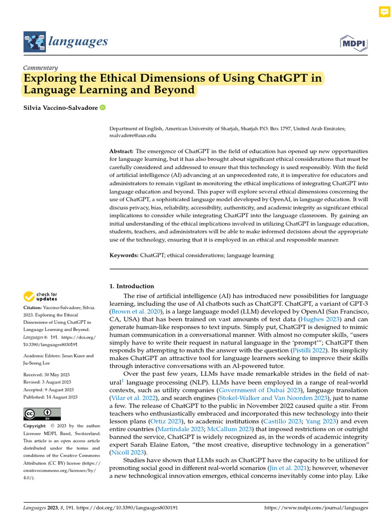 Ethical Use of ChatGPT in Language Learning | PDF | Artificial ...
