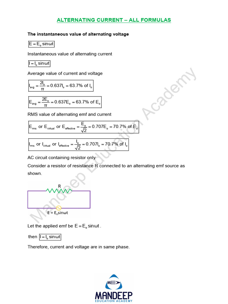 All Alternating Current Formulas | PDF | Inductor | Inductance