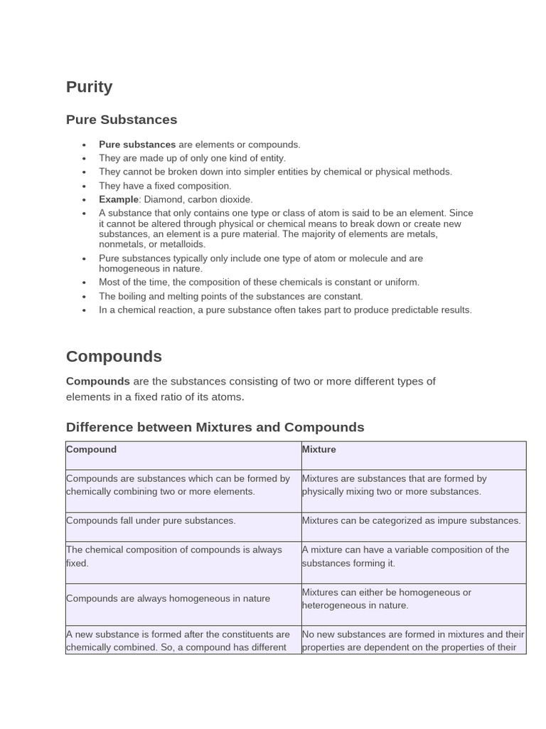 Pure Substances vs. Mixtures Explained | PDF | Chemical Substances ...