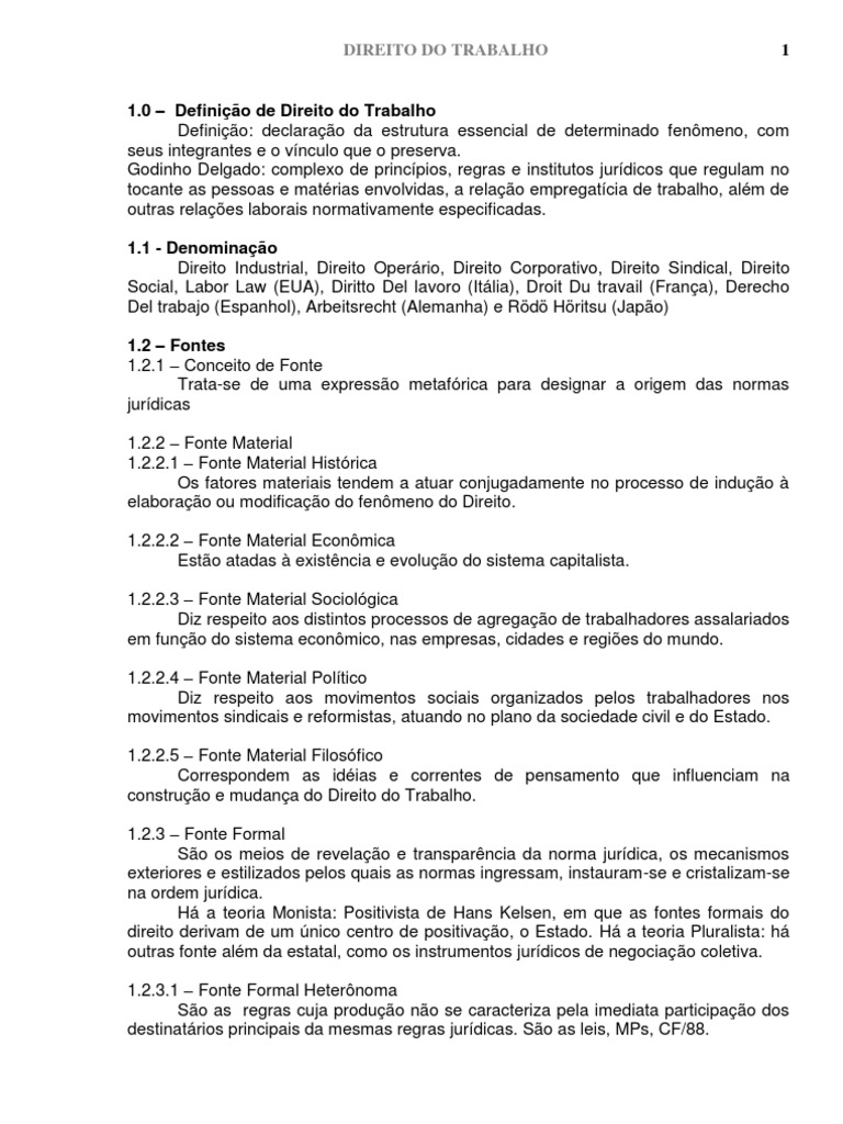 Direito Do Trabalho | PDF | Lei Trabalhista | Emprego