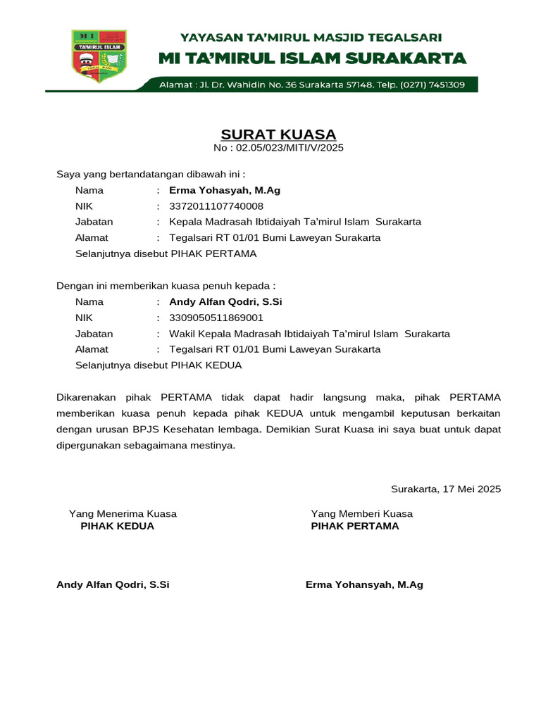 Surat Kuasa BPJS Kesehatan 2025 | PDF