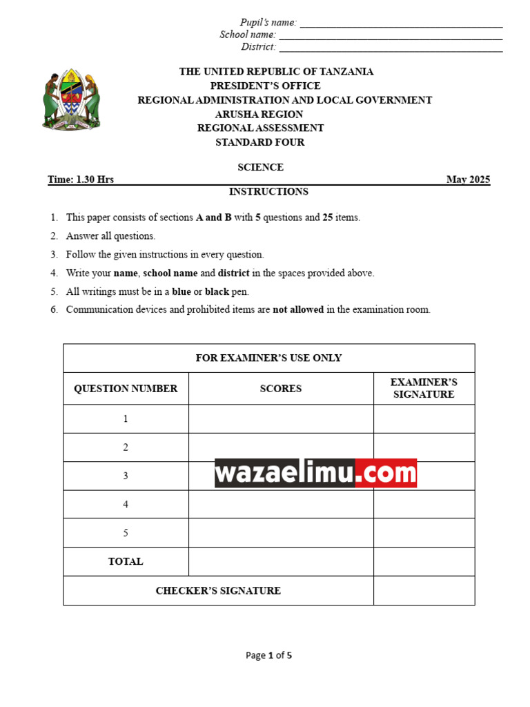 Science STD 4 Mock Mkoa | PDF | Foods | Diet (Nutrition)