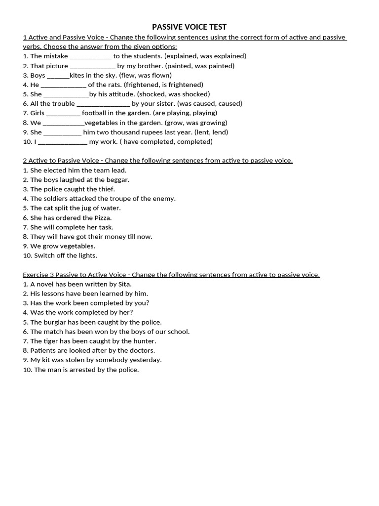 Passive Voice Test | PDF