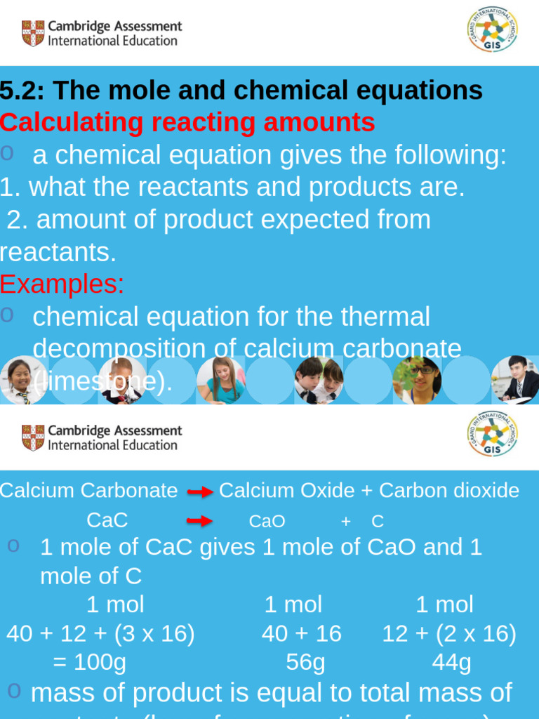 Topic 5.2 - The Mole Concept and Chemical Equations | PDF | Mole (Unit ...