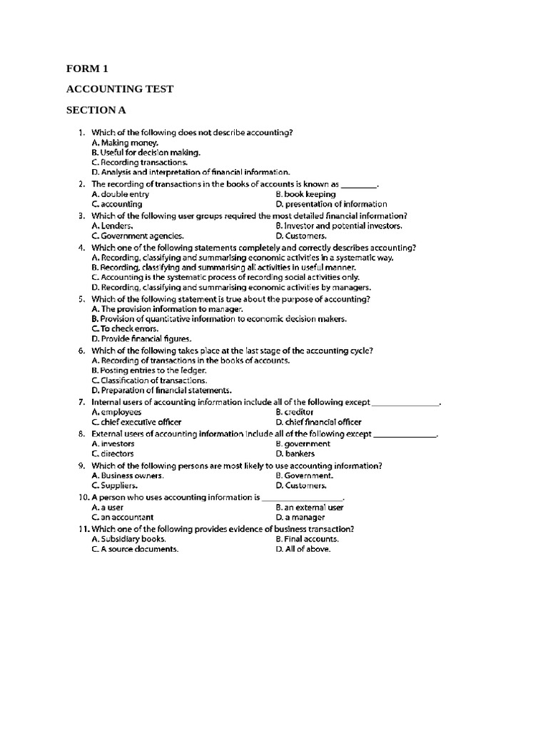 FORM 1 Test | PDF