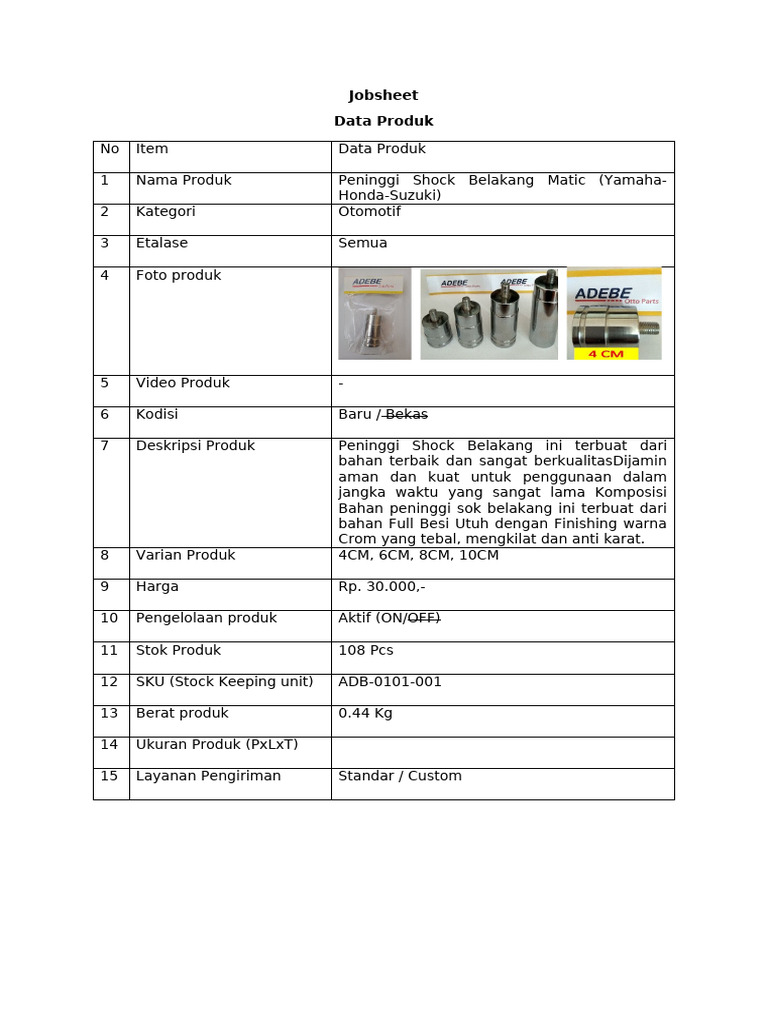 Contoh Jobsheet Data Produk | PDF