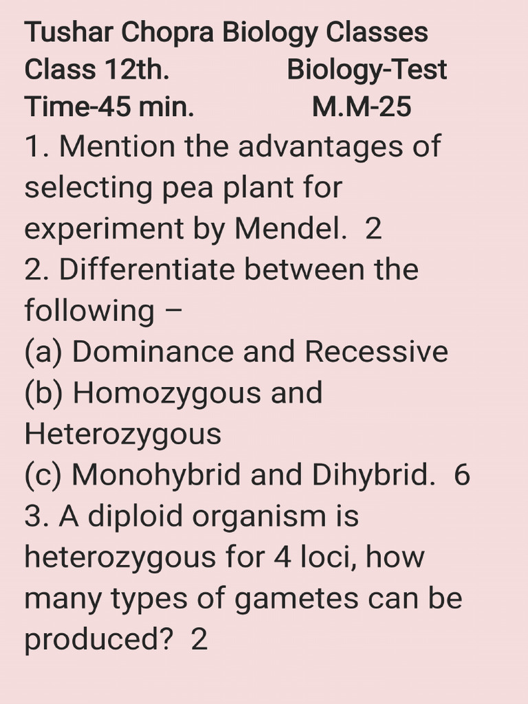 CH - Principles of Inheritance and Variation Class 12 | PDF