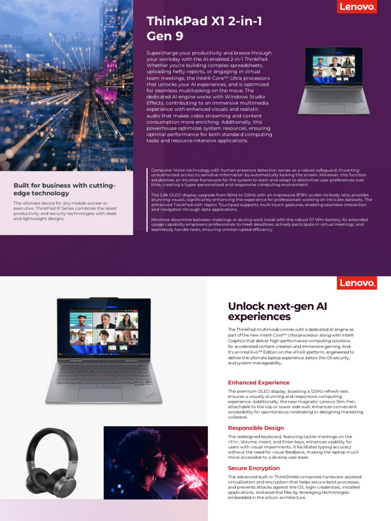 Lenovo ThinkPad X1 2-in-1 Gen 9 Specs | PDF | Electronics | Computing