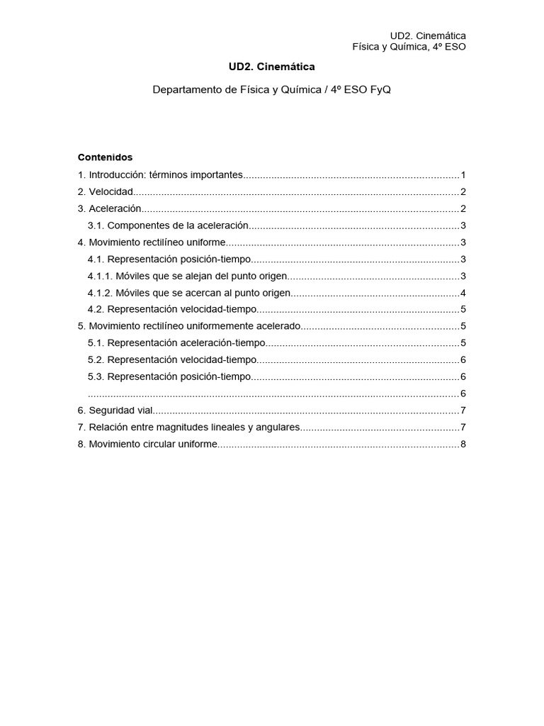 UD2. Cinemàtica (Tema Complet) | PDF | Velocidad | Aceleración