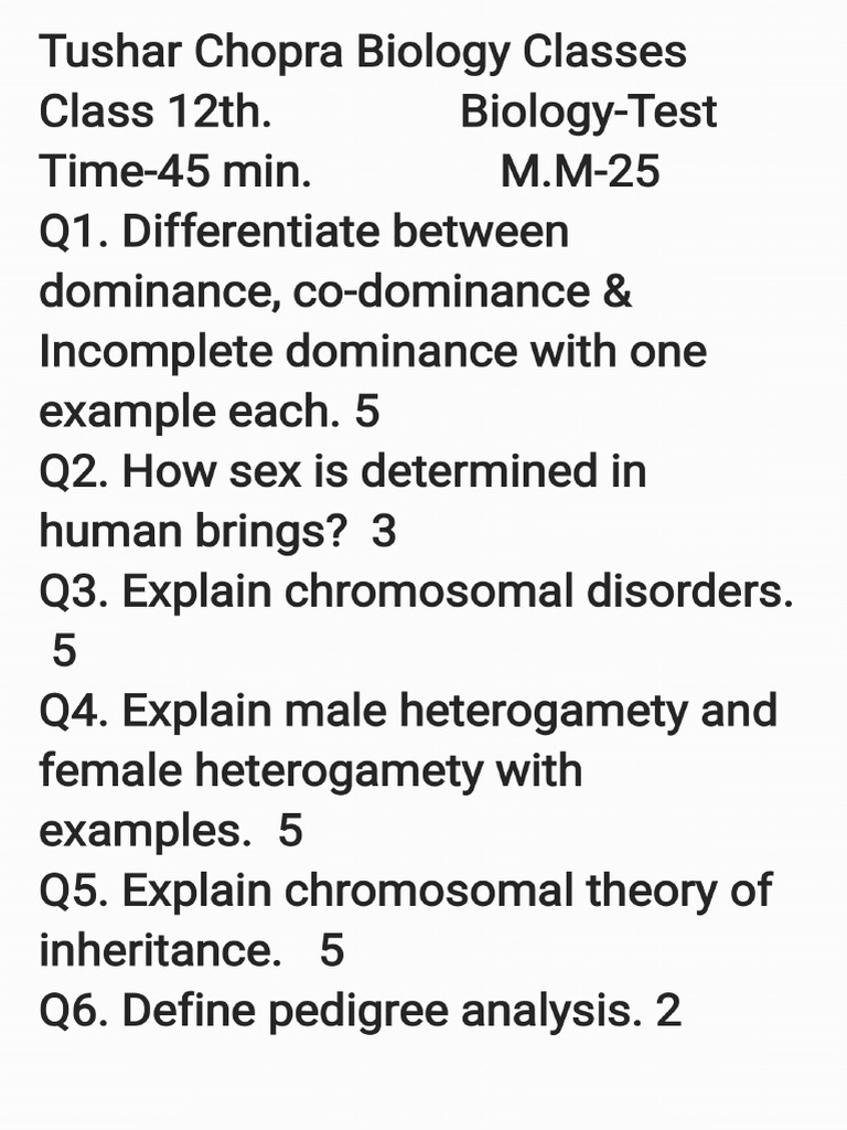 Test Inheritance and Variation 12th | PDF