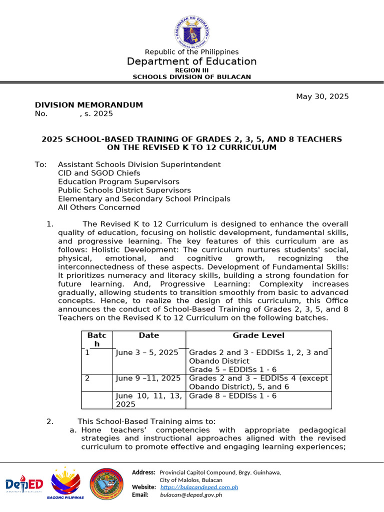 2025 MATATAG Training Grades 2 3 5 8 | PDF | Curriculum | Pedagogy