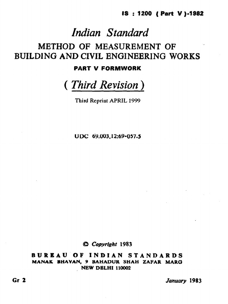 Is 1200 Part 5 Form Work | PDF | Column | Beam (Structure)