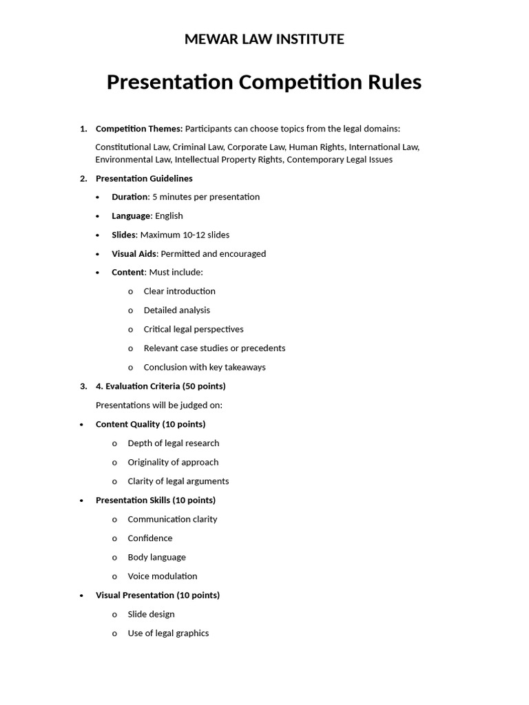 Mewar Law Institute Presentation Rules | PDF