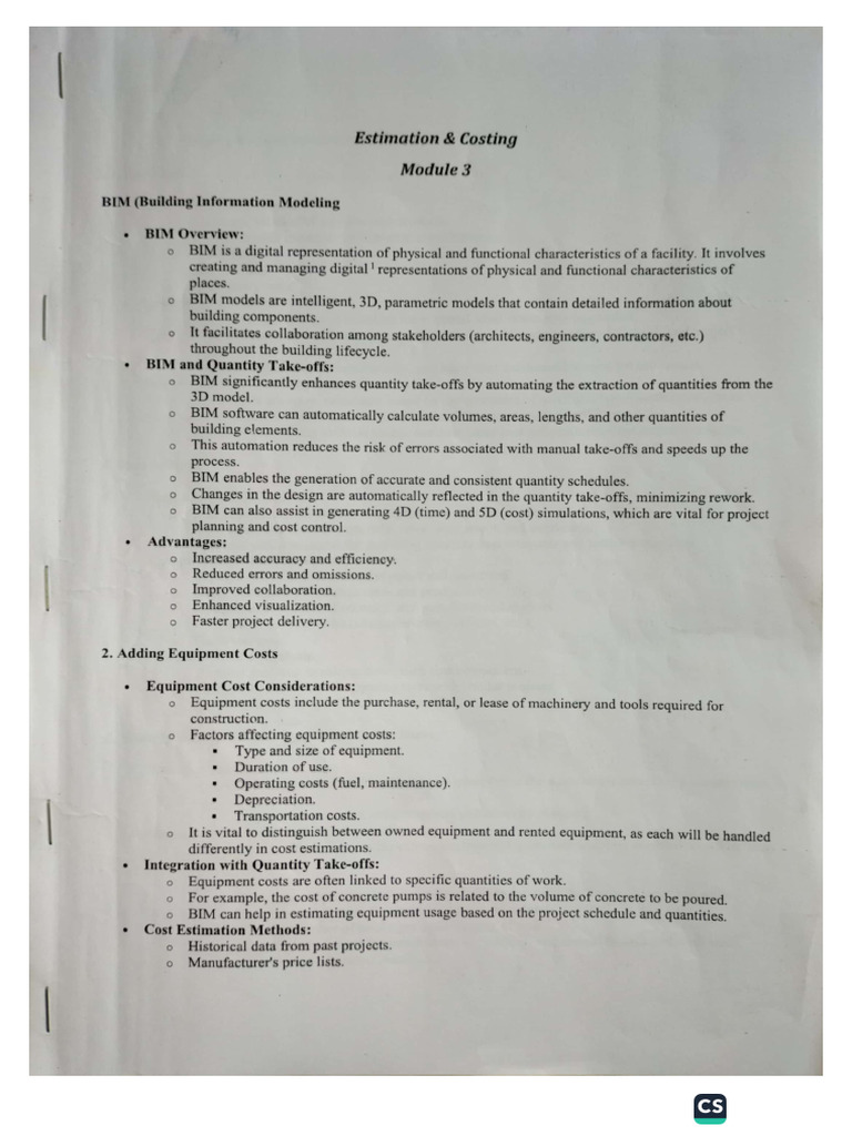 Estimation & Costing (Module - 3,4 & 7) | PDF